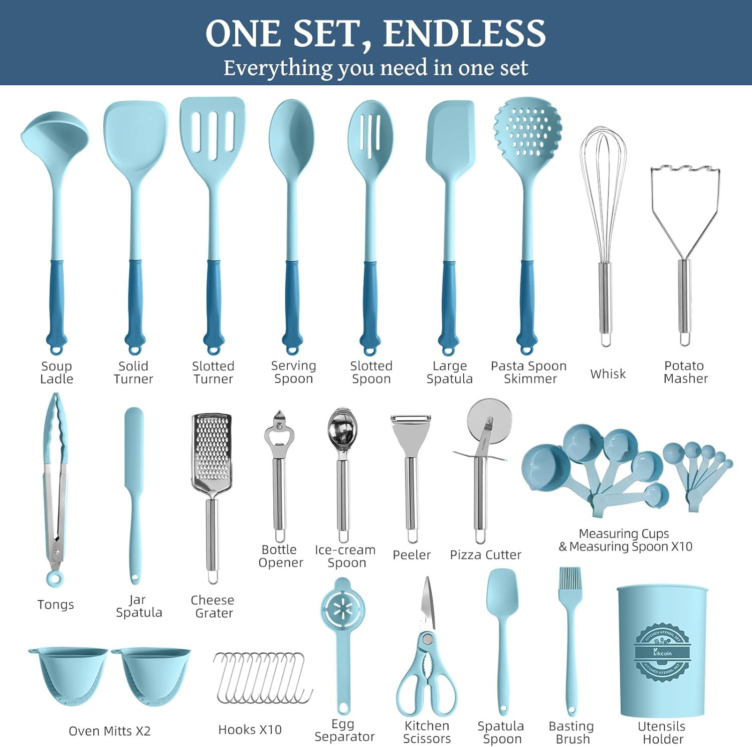 OLAHIT 43Pcs Large Kitchen Utensils Set Silicone Cooking Utensils Set ...