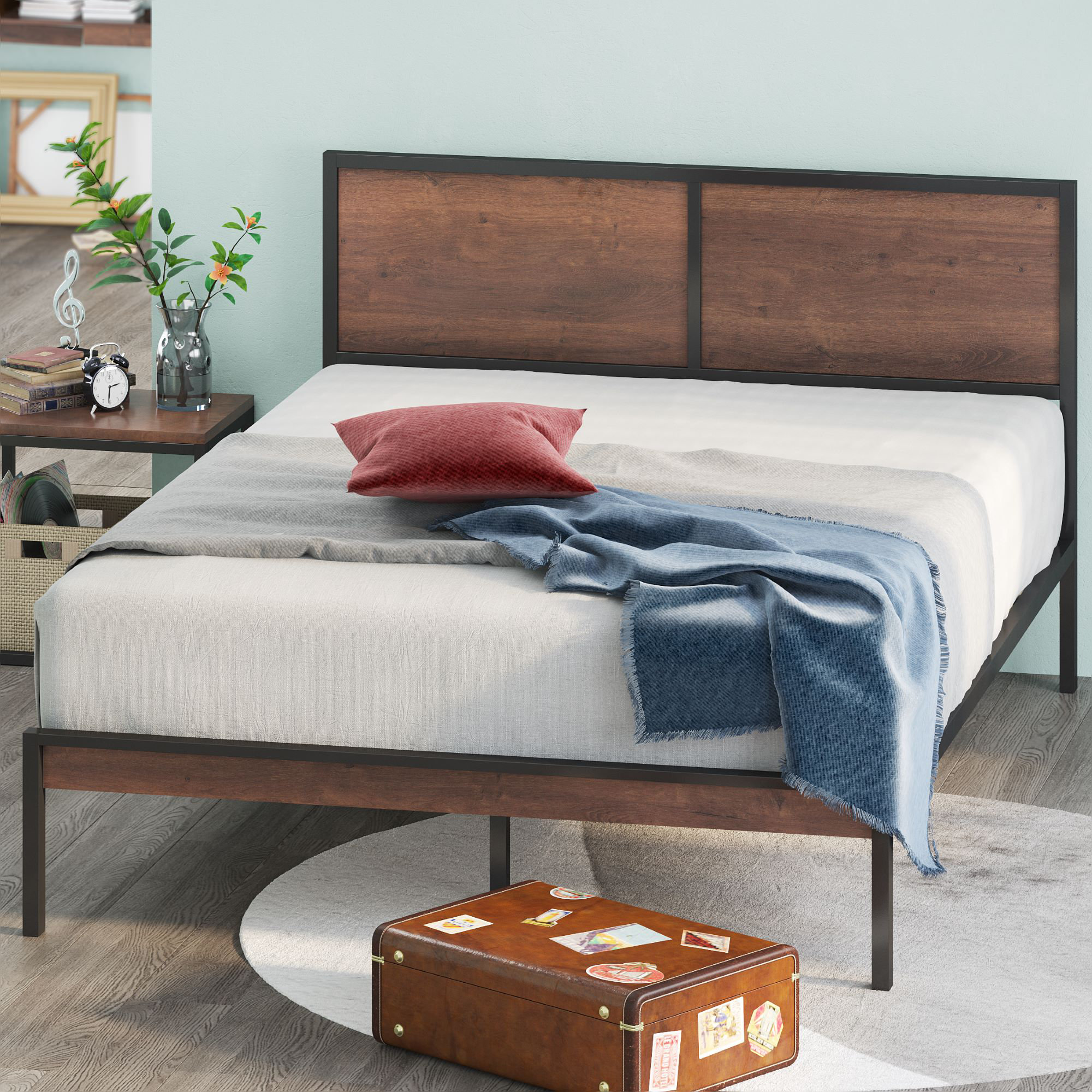 Williston Forge Slovan Wood and Metal Platform Bed Frame with Split ...