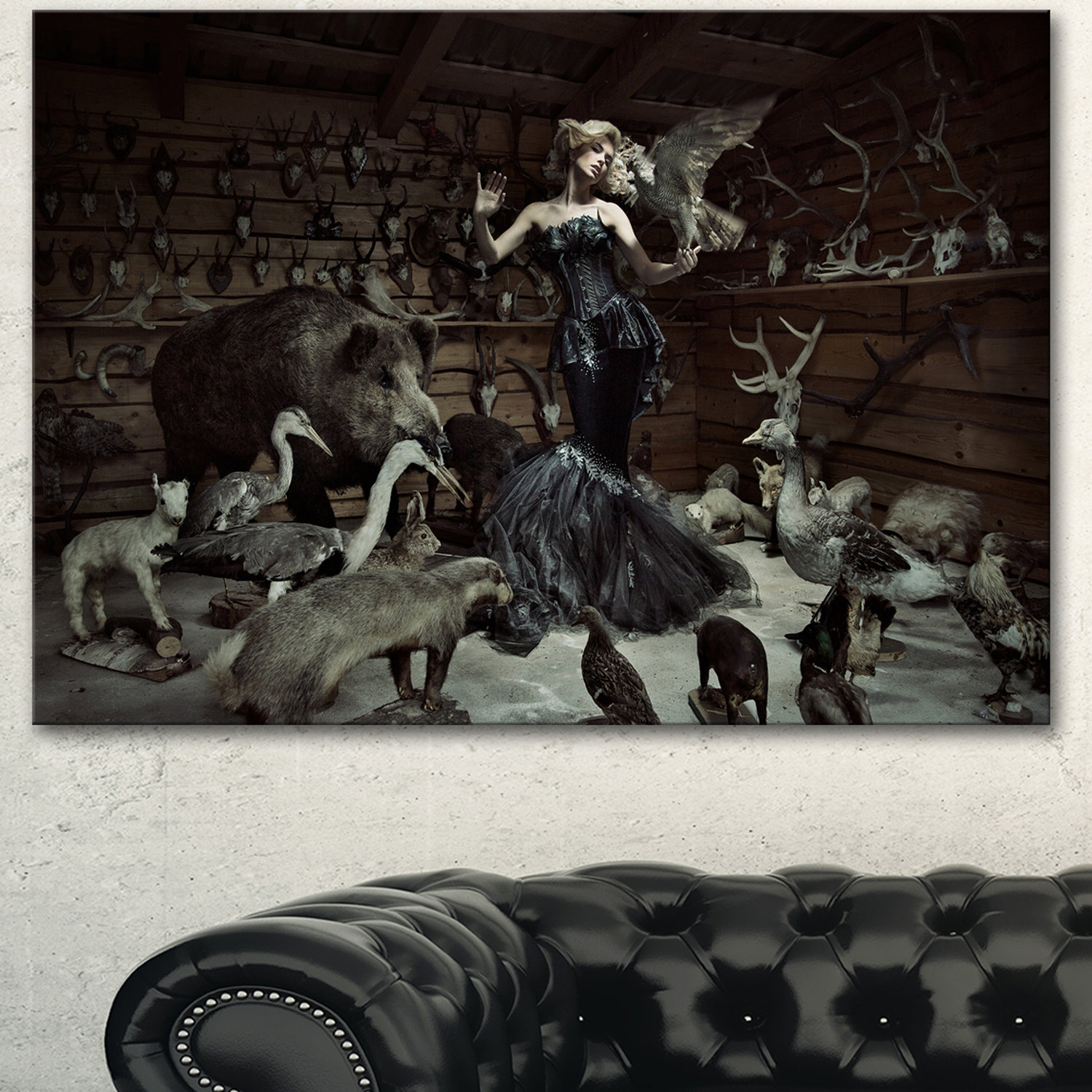 Design Art Woman Among Wild Animals - Wrapped Canvas Graphic Art Print ...