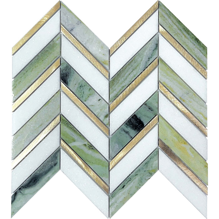Belluno Designs Stella 1" x 3" Chevron Metal Marble Mosaic Wall Tile ...