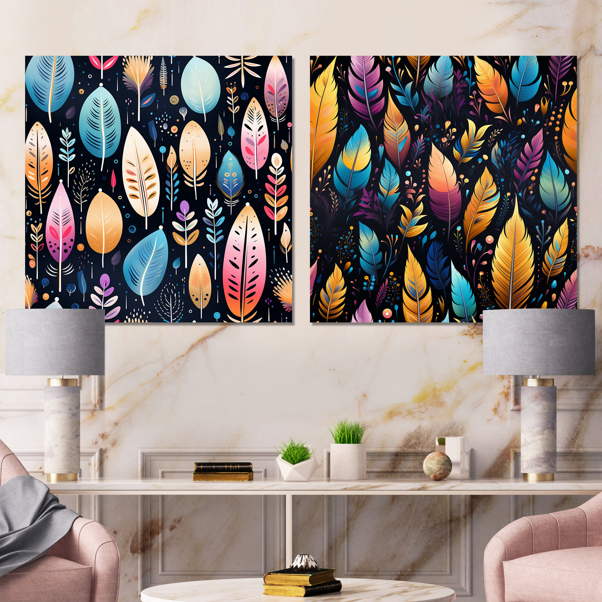 Design Art Tribal Dreamscape Feather Boho Pattern II - Feathers Metal ...