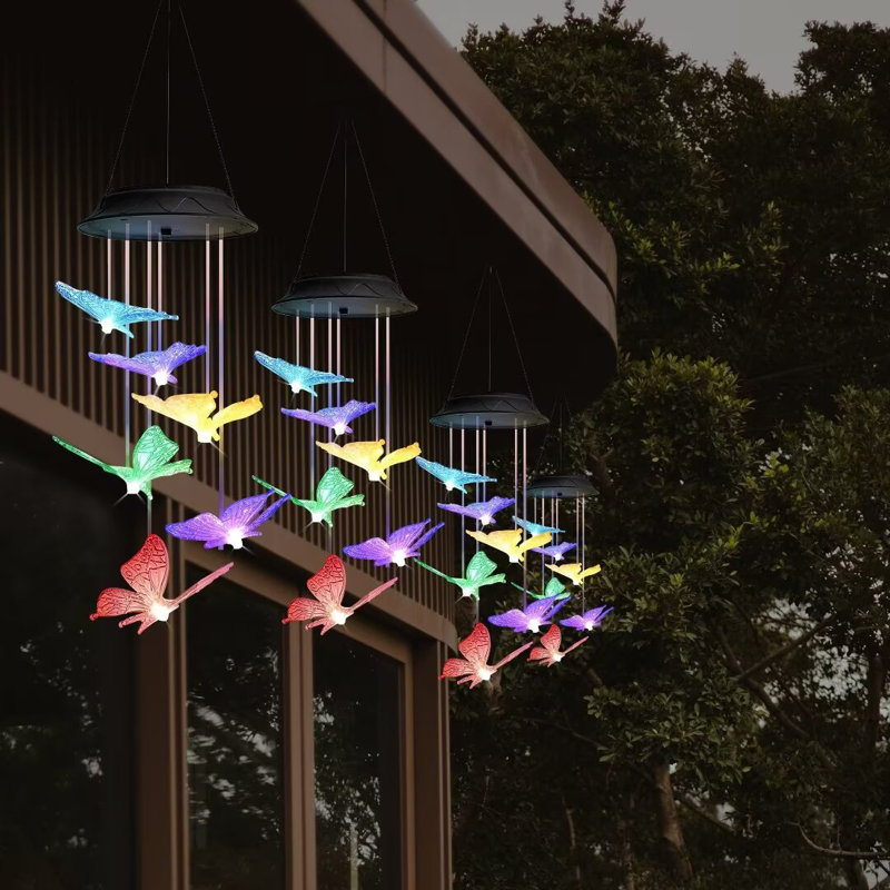 Arlmont & Co. Shavina Butterfly Solar Wind Chimes Outdoor Christmas ...
