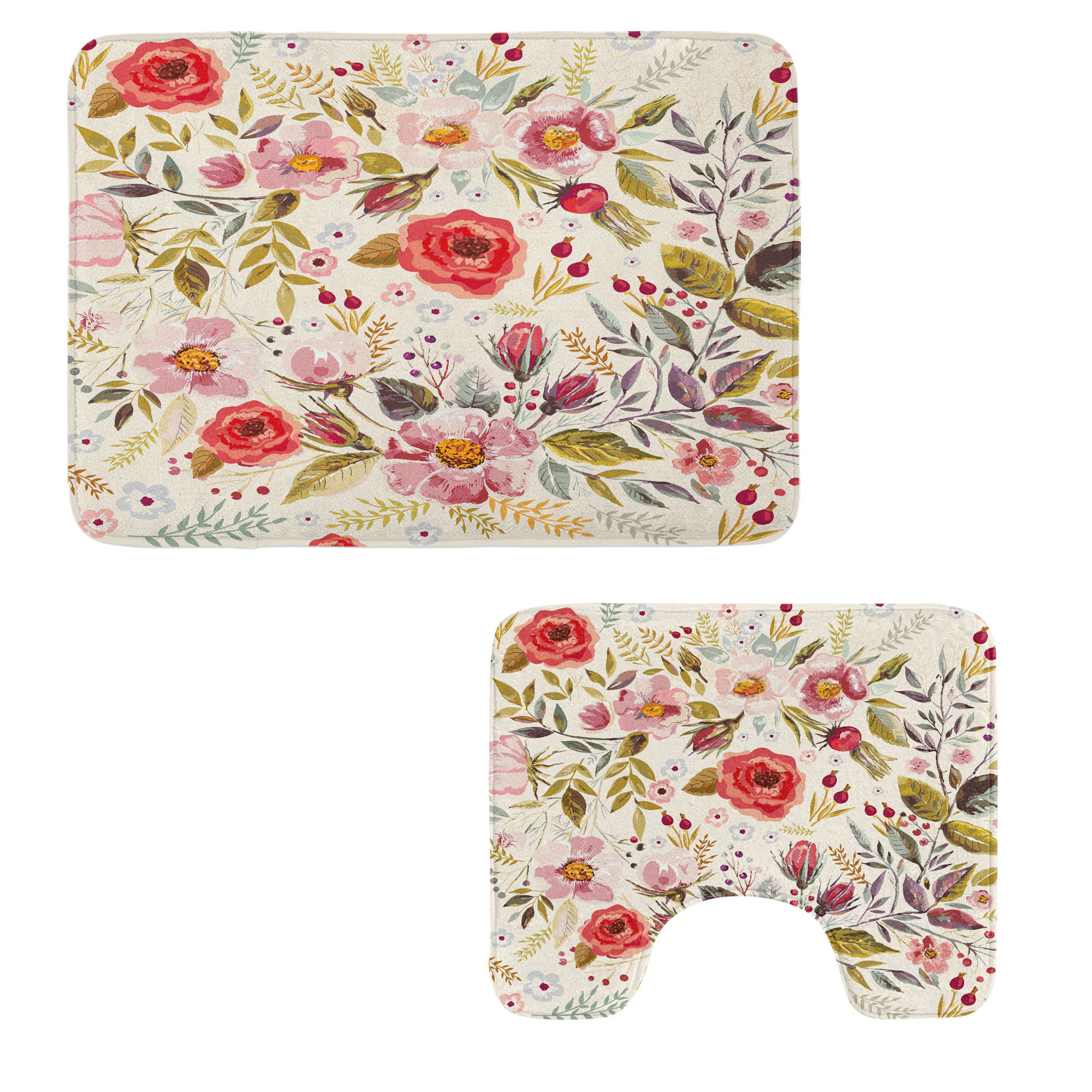 Ophelia & Co. Floral Bathroom Rug Set 2 Pieces Rectangle & Contour Mats ...