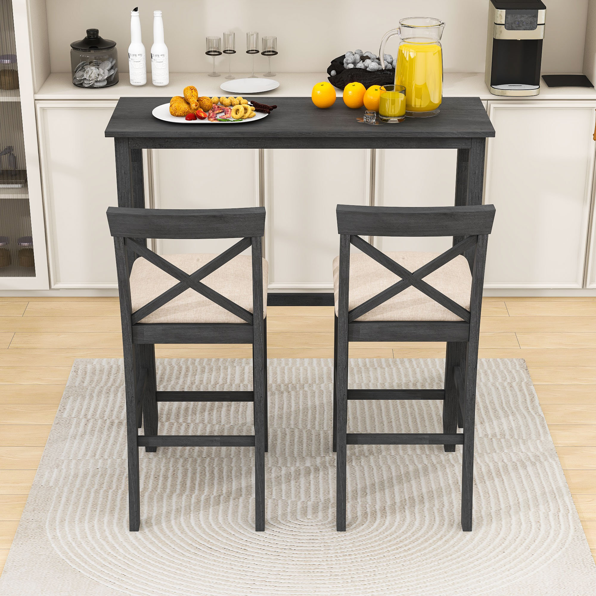 Gracie Oaks 3-Piece Bar Height Dining Set with Breakfast Nook Table and ...
