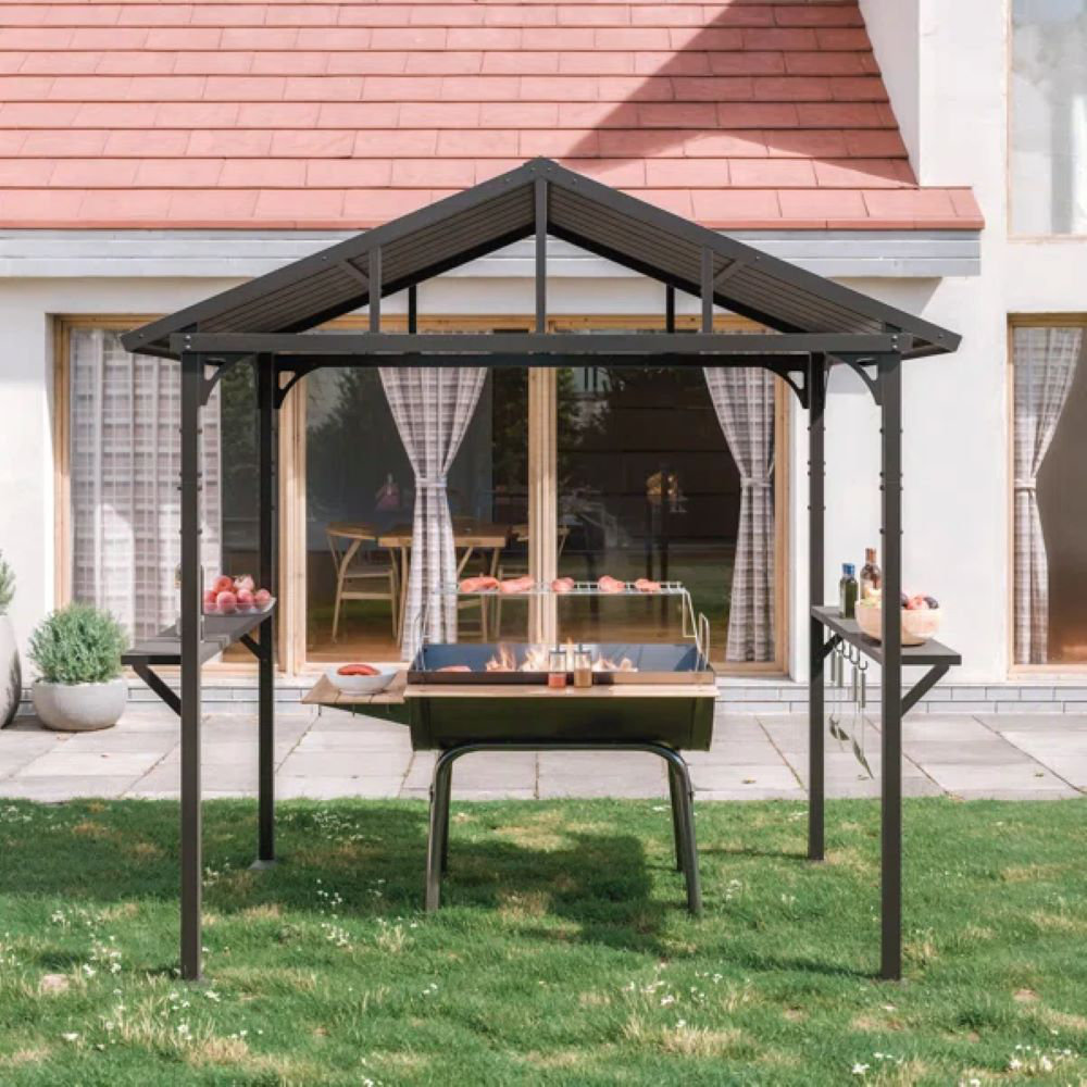 Haxvin 8' x 5' Outdoor BBQ Gazebo with Powder-Coated Aluminum Frame ...