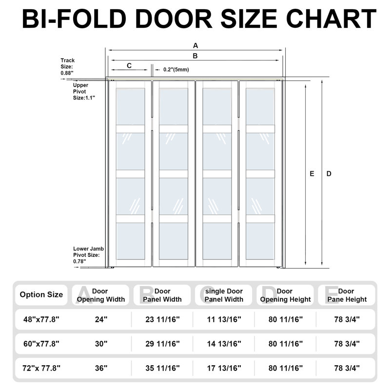 HOZONE Mirrored Door Solid Manufactured Wood Bi-Fold Door with ...
