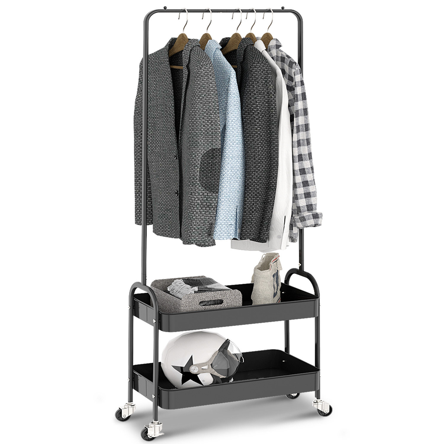 Rebrilliant Mahema 17.3'' Garment Rack Metal Rolling Clothes Rack With ...