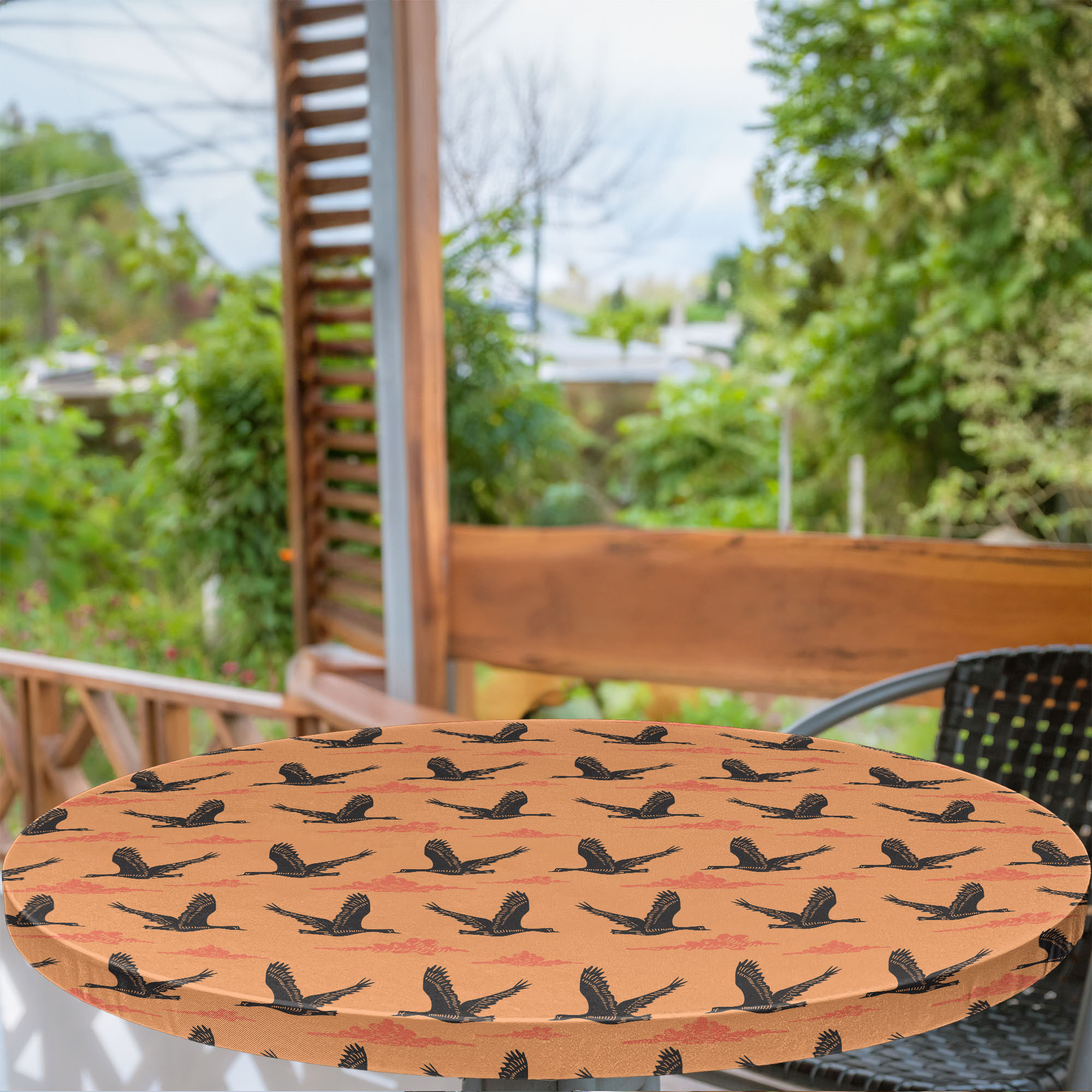 Millwood Pines Geese Fitted Round Tablecloth Dark Peach Charcoal Grey ...