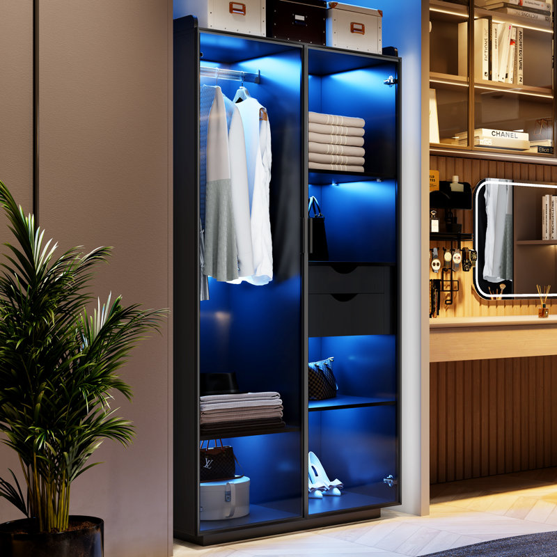 Latitude Run® 2-Door Wardrobe Armoire with LED Lights & Reviews | Wayfair
