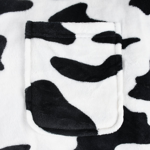 Catalonia Cow Print Women's Plush Fleece Long Robe with Hood, Warm ...