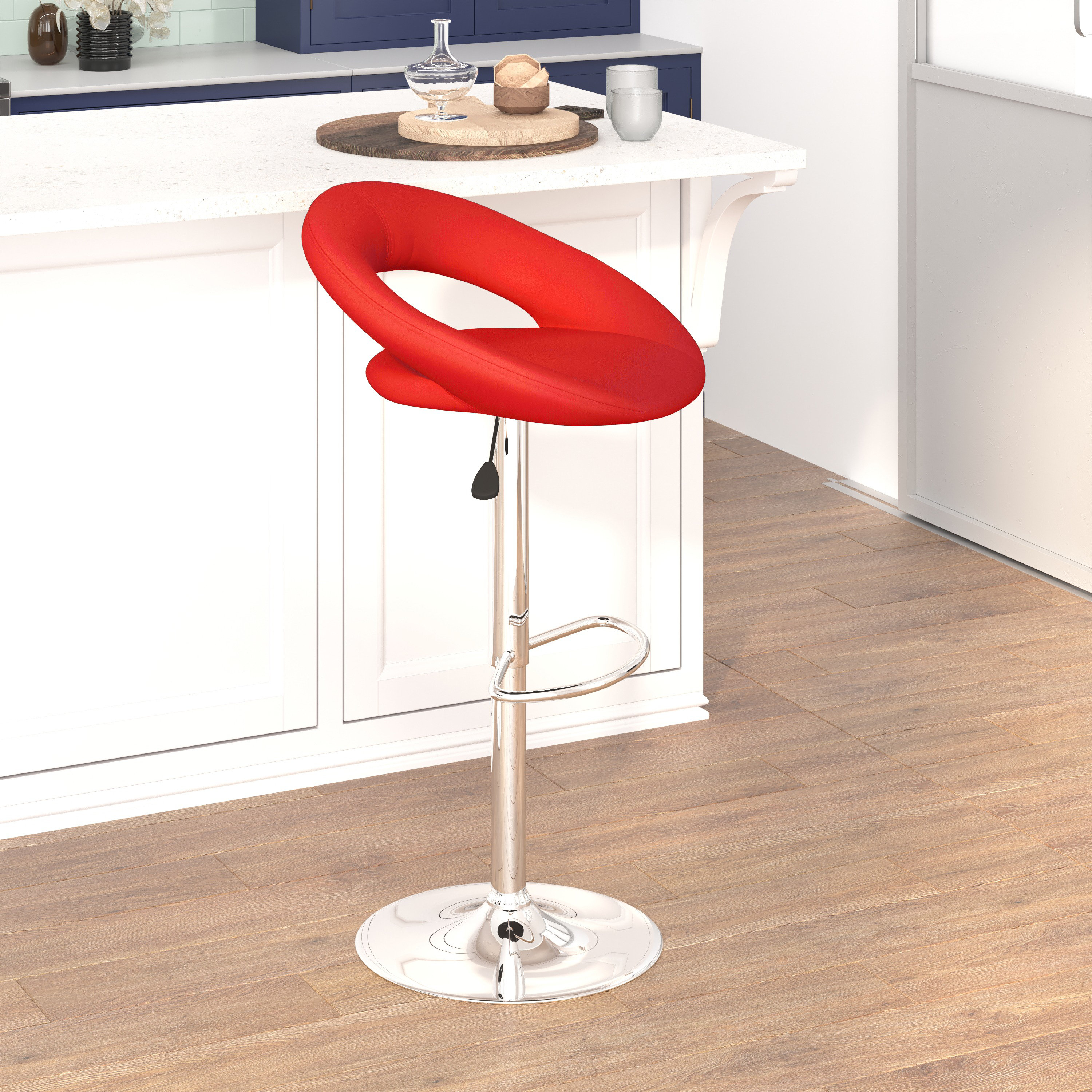 Flash Furniture Contemporary Vinyl Rounded Orbit-Style Back Adjustable Height Barstool with ...
