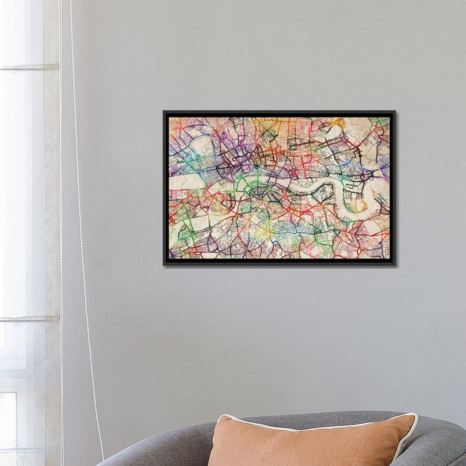 iCanvas London Map Watercolor by Michael Tompsett - Wrapped Canvas ...