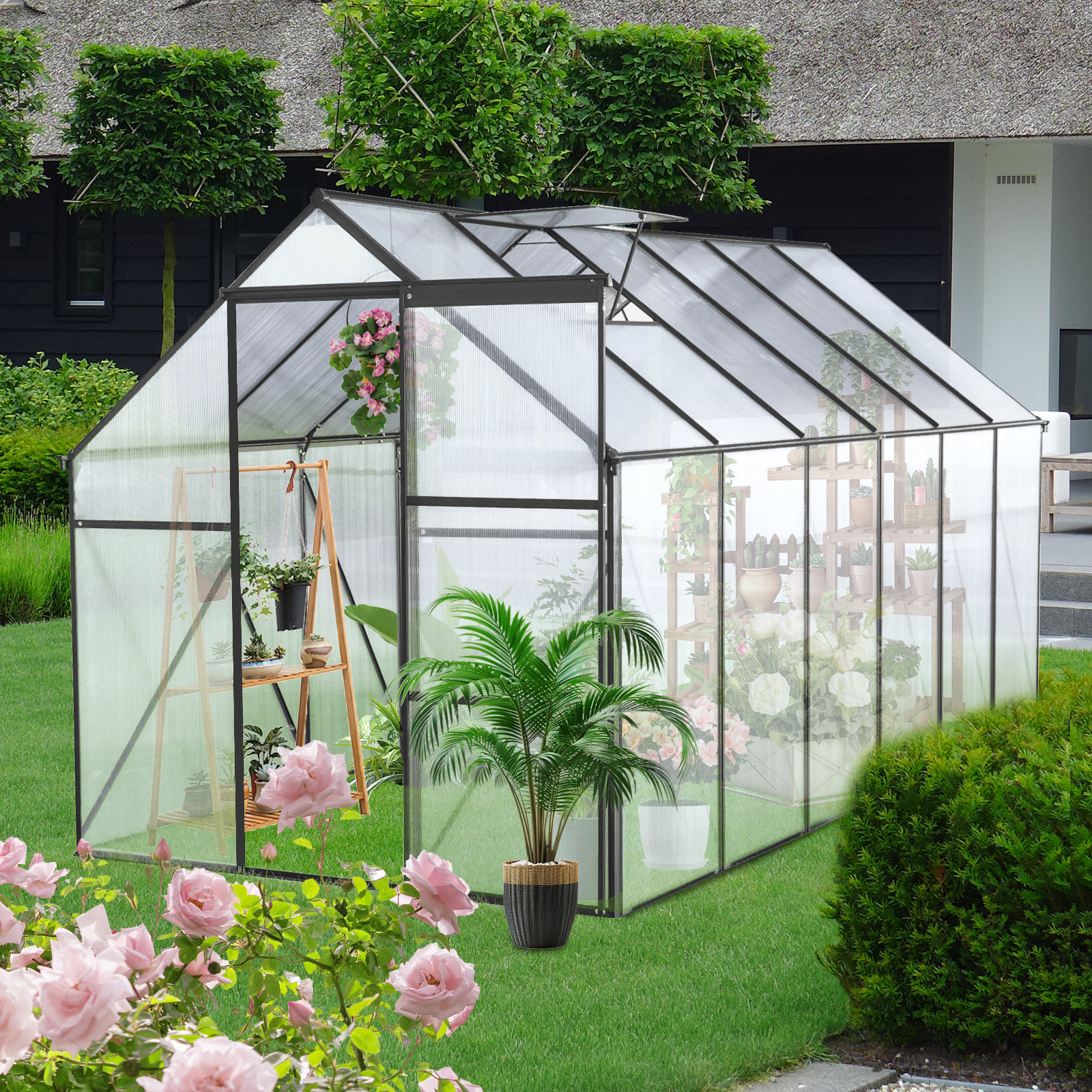 HOA.WWC 6x12 Polycarbonate Greenhouse For Outdoor Backyard Black ...