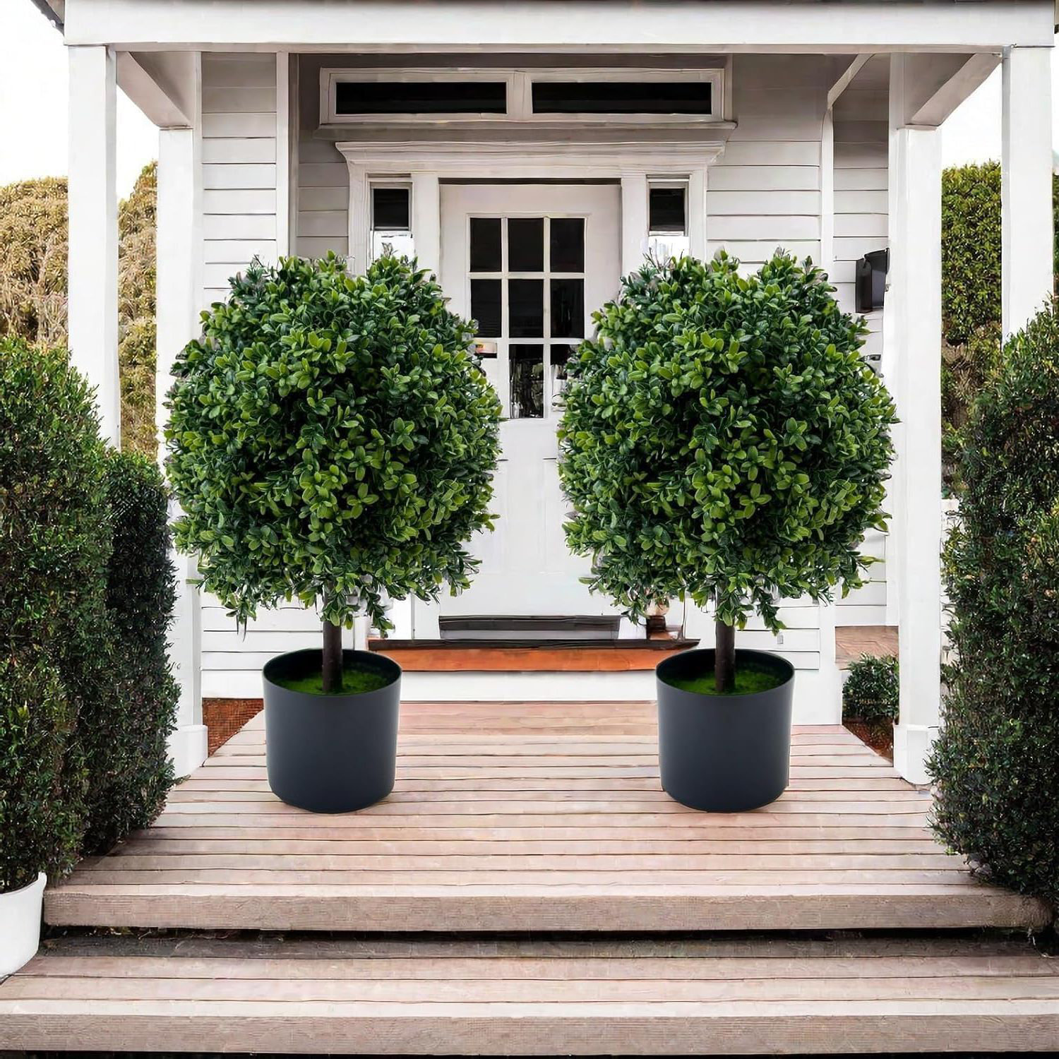 Dakota Fields 20" Artificial Topiary Plants Set of 2, Fake Boxwood Ball ...