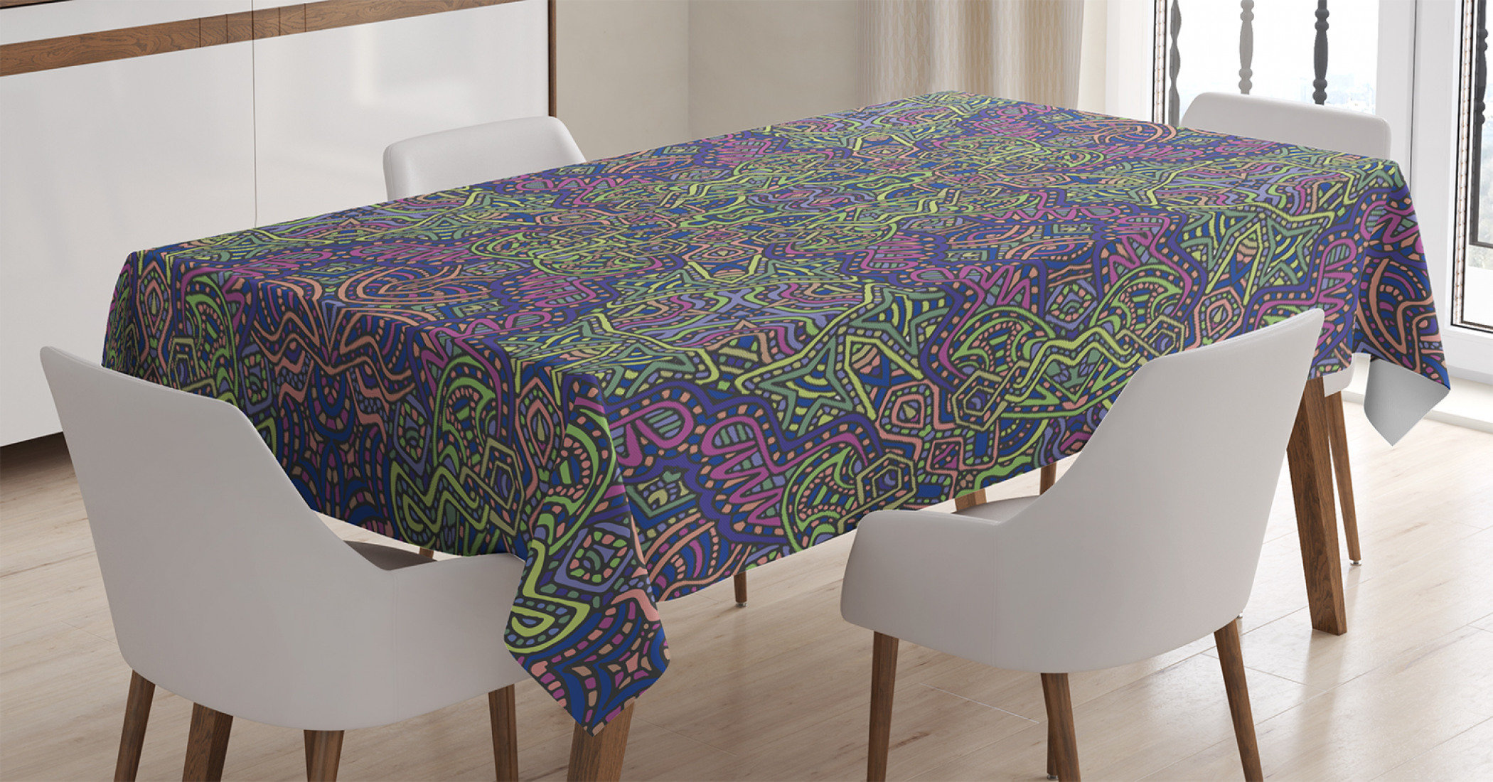 East Urban Home Psychedelic Tablecloth, Fractal Pattern 90'S Style ...