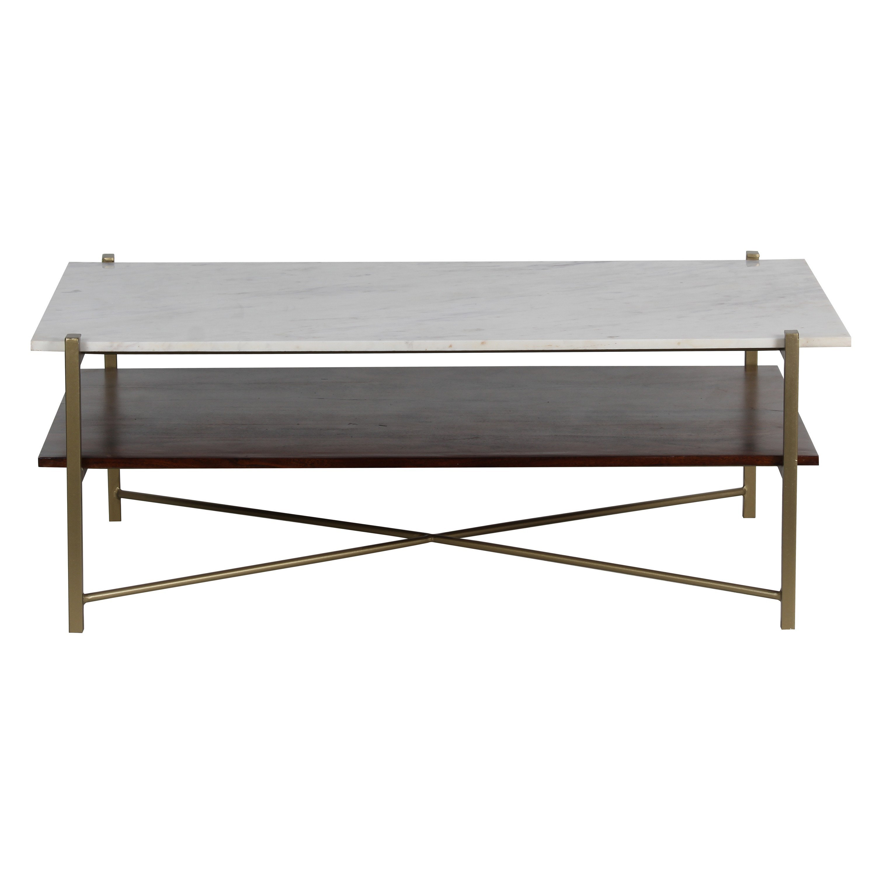 Orren Ellis 46 Inch Coffee Table, Rectangular White Marble Top With ...