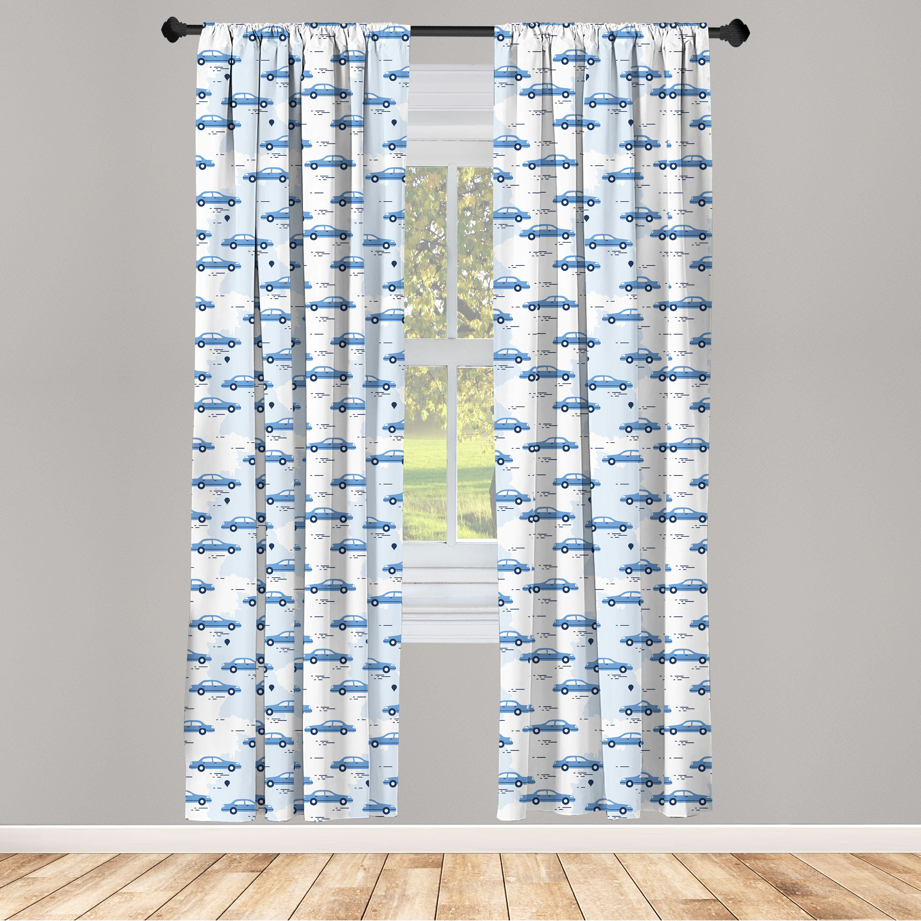 East Urban Home Car 4-Panel Curtains, Map with Monochrome Autos Art ...