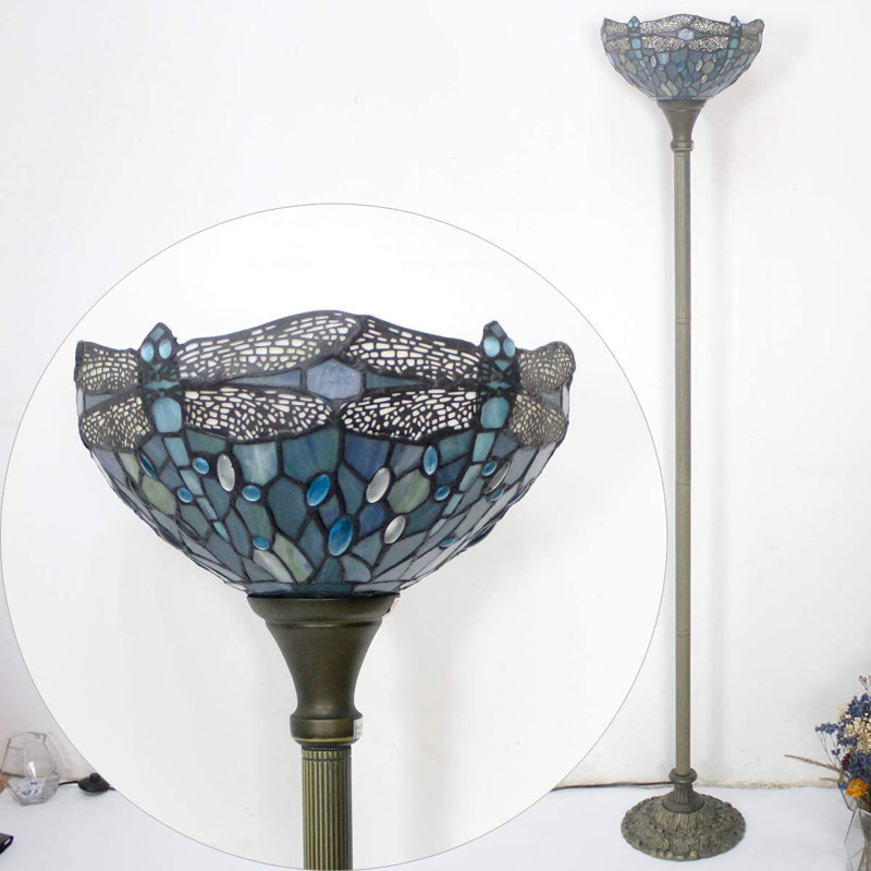 Bloomsbury Market Ailan Tiffany Floor Lamp Sea Blue Stained Glass ...