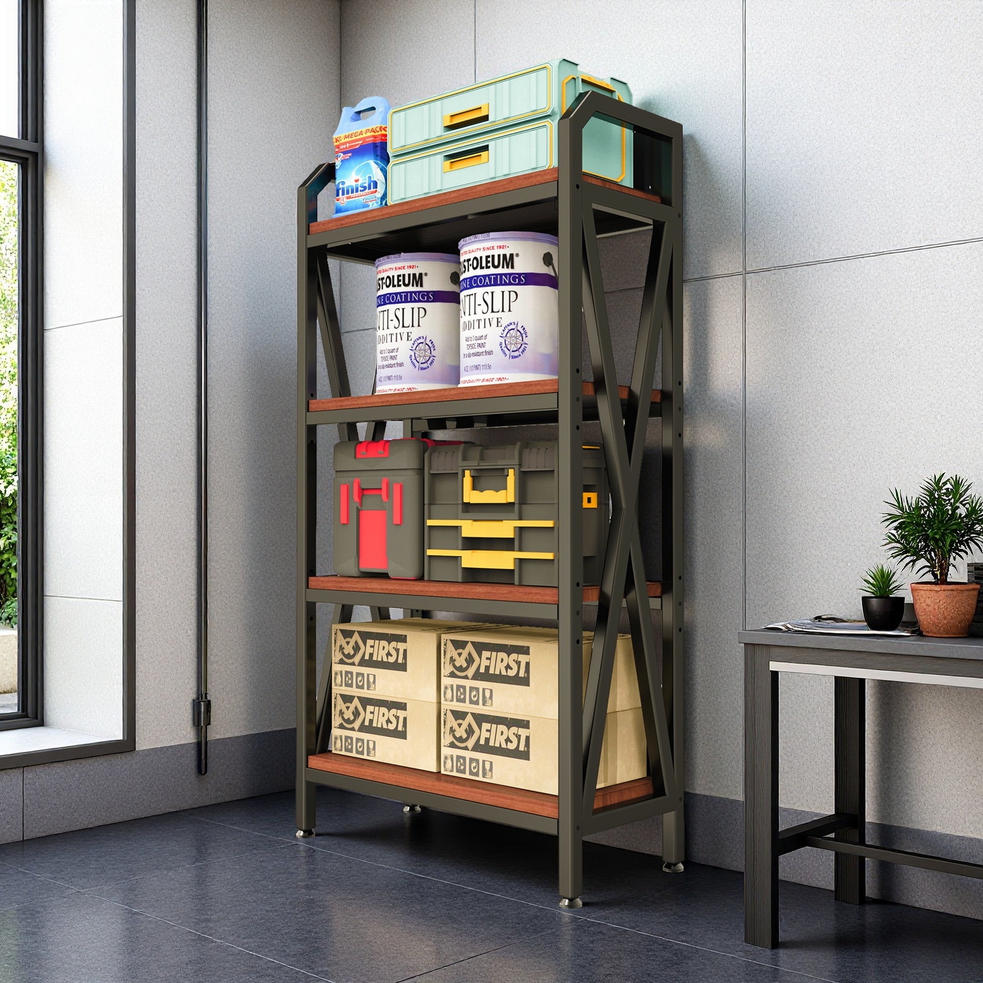 Latitude Run® Bakers Rack, Sleek Contemporary ; Wood 4-Level Open Shelf ...