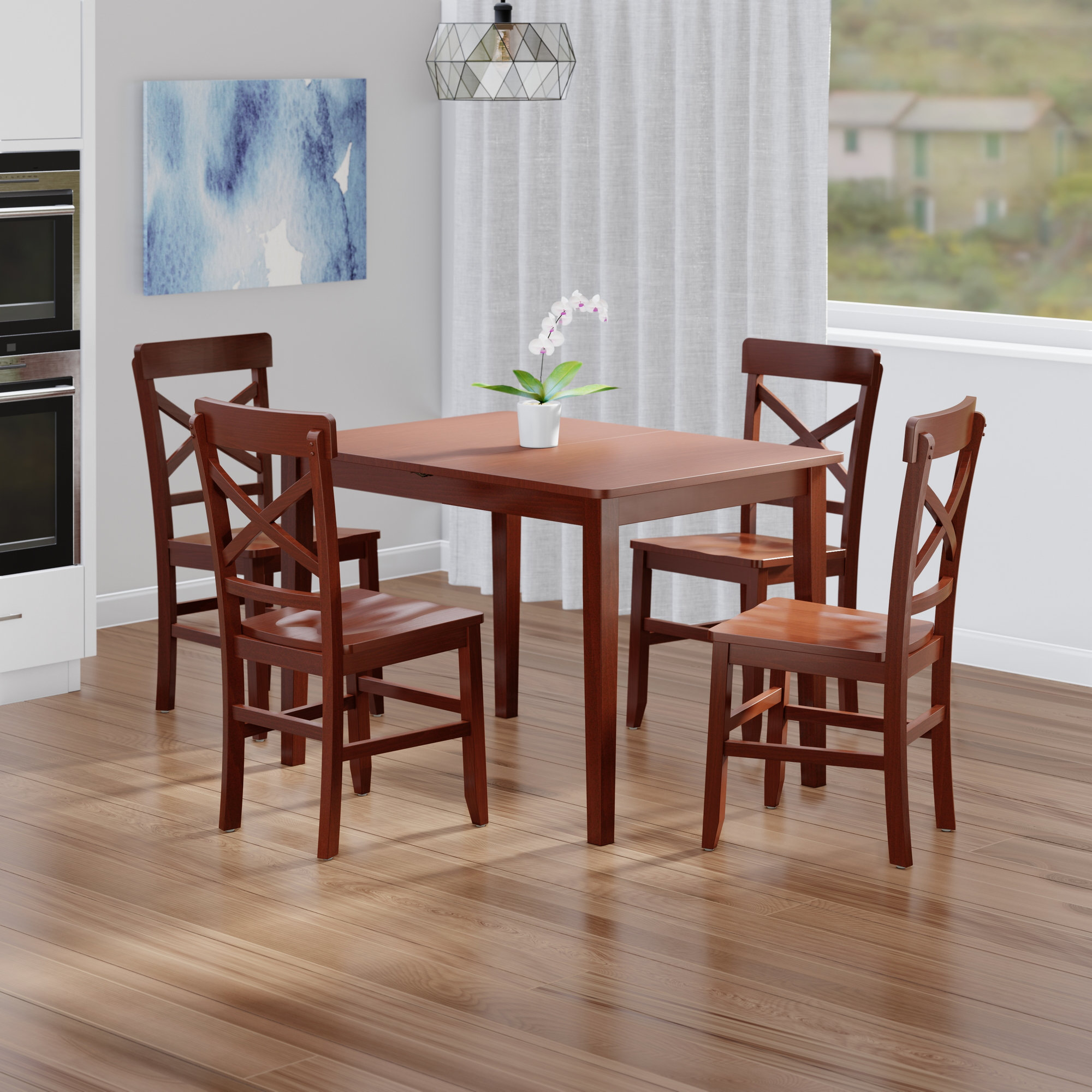 Gracie Oaks Chadwell 5-pc Set Dining Table W/x-back Chairs, Walnut ...