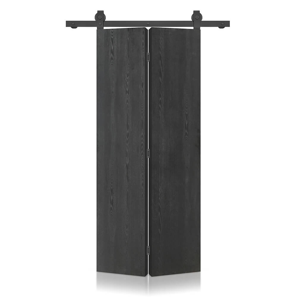 Calhome Hollow Core Black Composite Texture Double Bi-Fold Door with ...