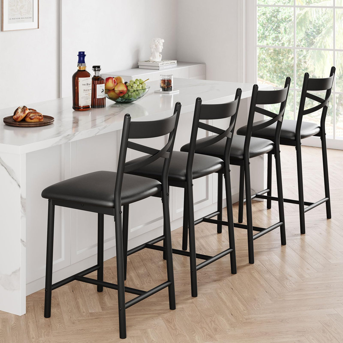 Gracie Oaks Bar Stools Set Of 4, Counter Height Bar Stools With PU ...