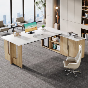 Latitude Run® 74.8" Executive Desk, Large Office Desk With Cabinet, L ...