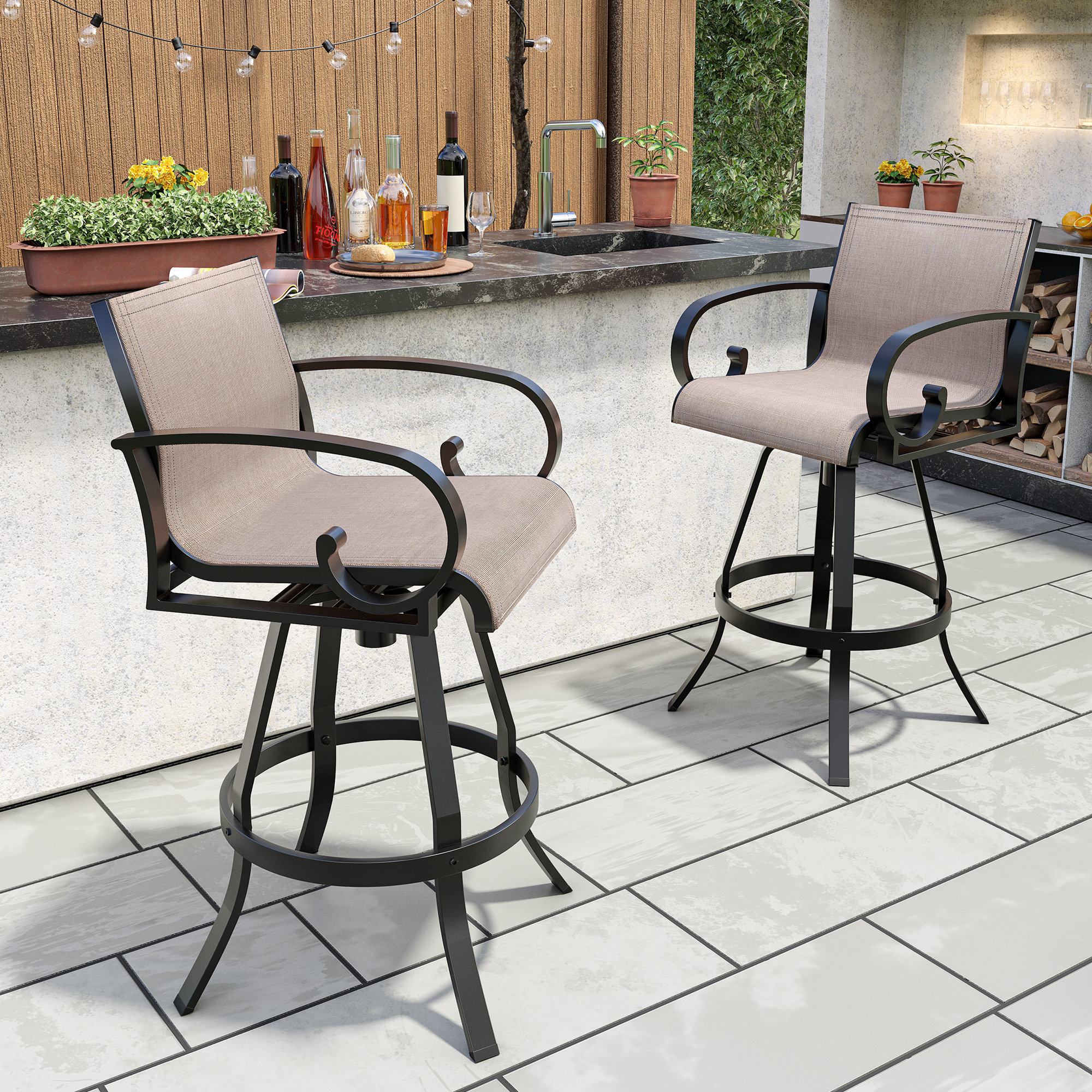 Latitude Run® 29.55" Outdoor Aluminum Swivel Bar Stools with Sunbrella ...