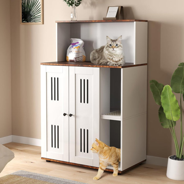 Tucker Murphy Pet™ Double Litter Box Enclosure with Shelve, Cat Litter ...