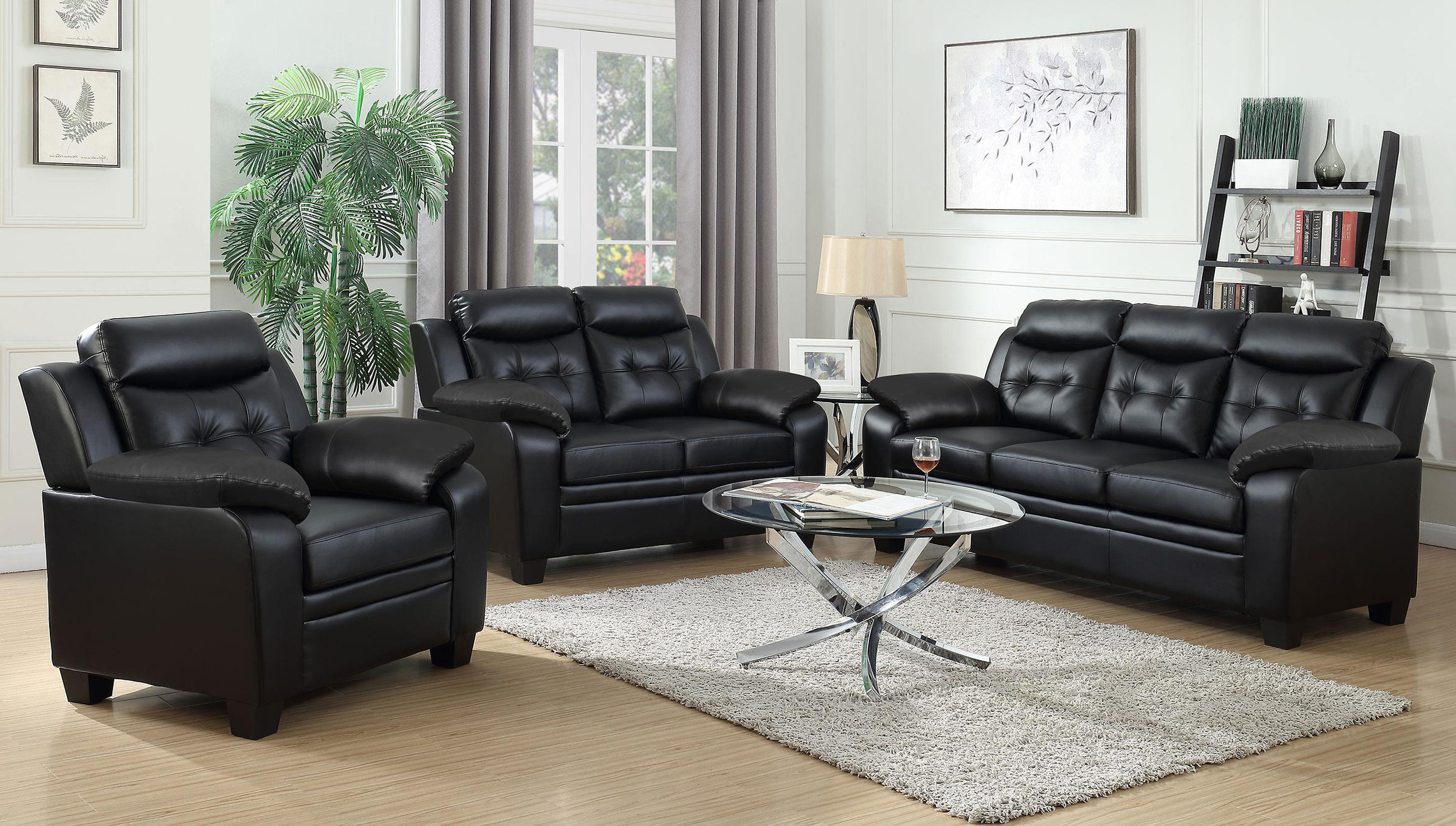 Latitude Run® 3-piece Upholstered Padded Arm Tufted Sofa Set Black ...