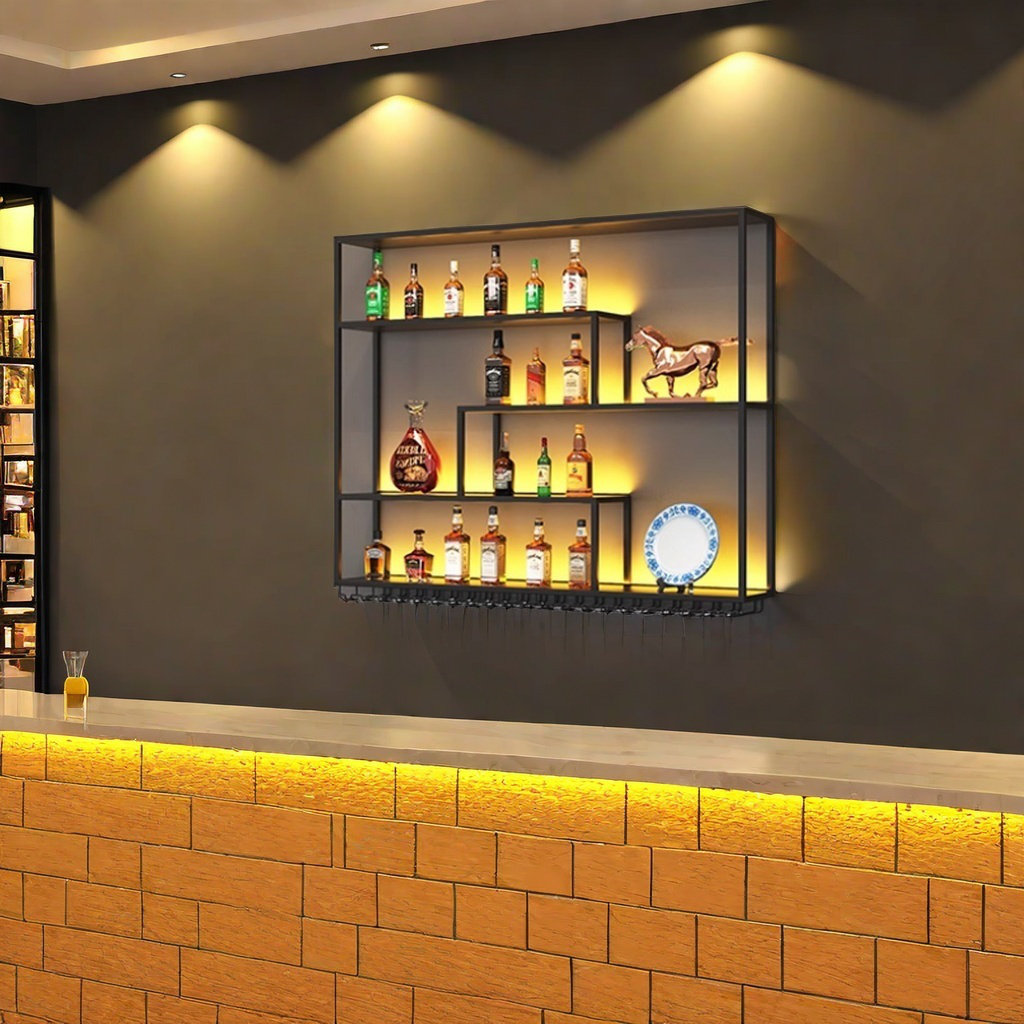 L Wall-hanging Wine Rhythm Simple black wall mounted wine rack ...