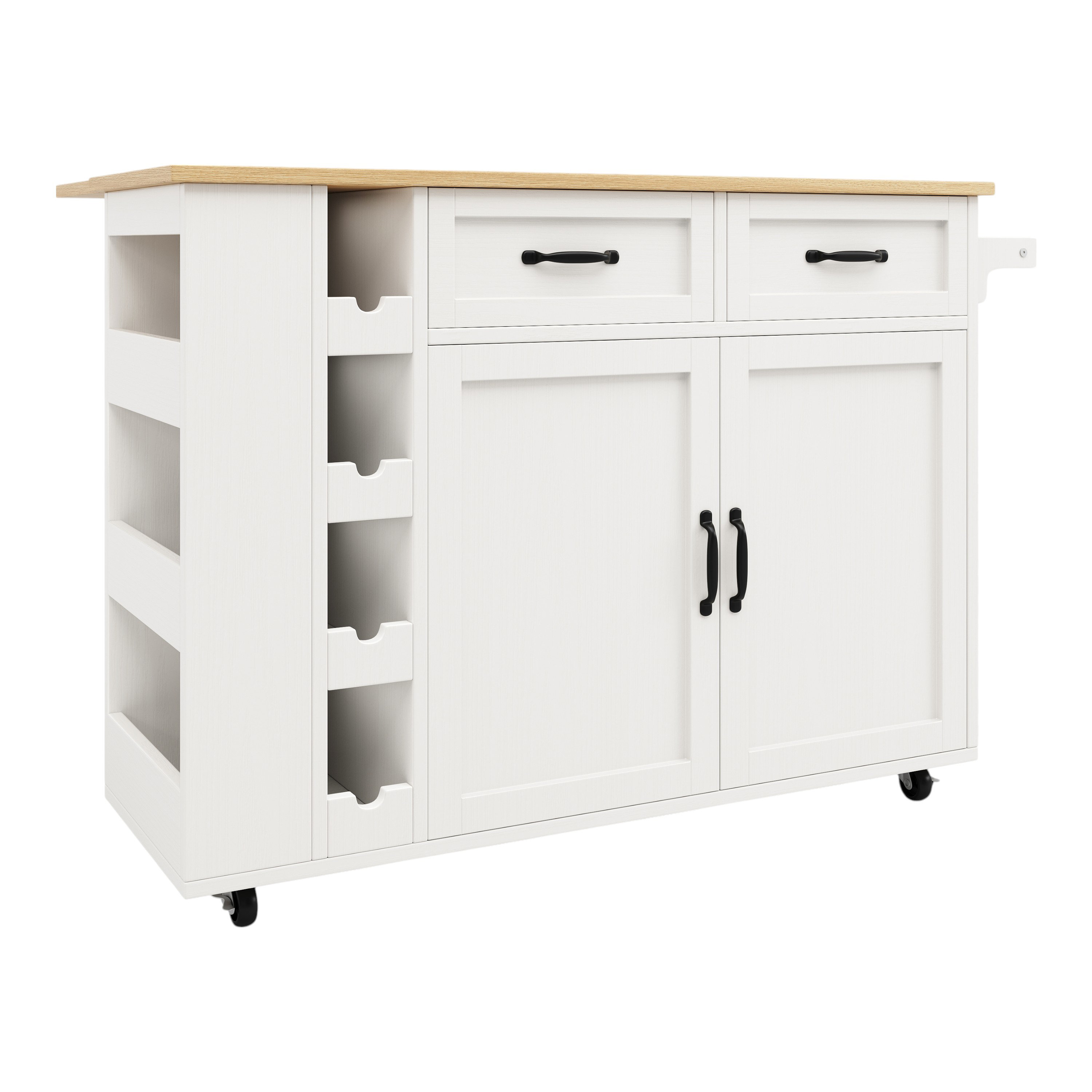 Lark Manor White Kitchen Island Trolley Equipped With Power Strip ...