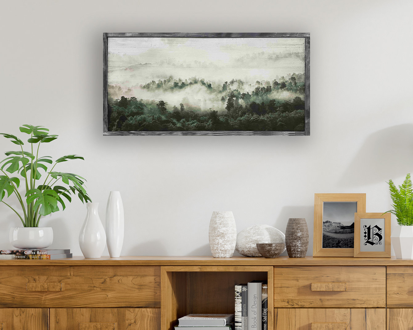Millwood Pines Enveloped Peaks in Distant Forest Mist - Wrapped Canvas ...