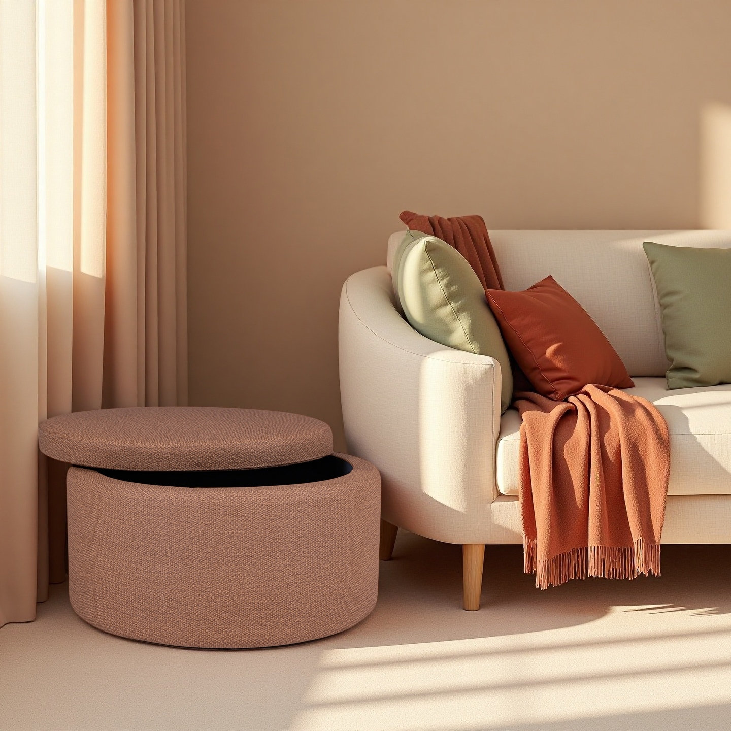 Hokku Designs 27" Round Storage Ottoman safe use for kids and pets ...