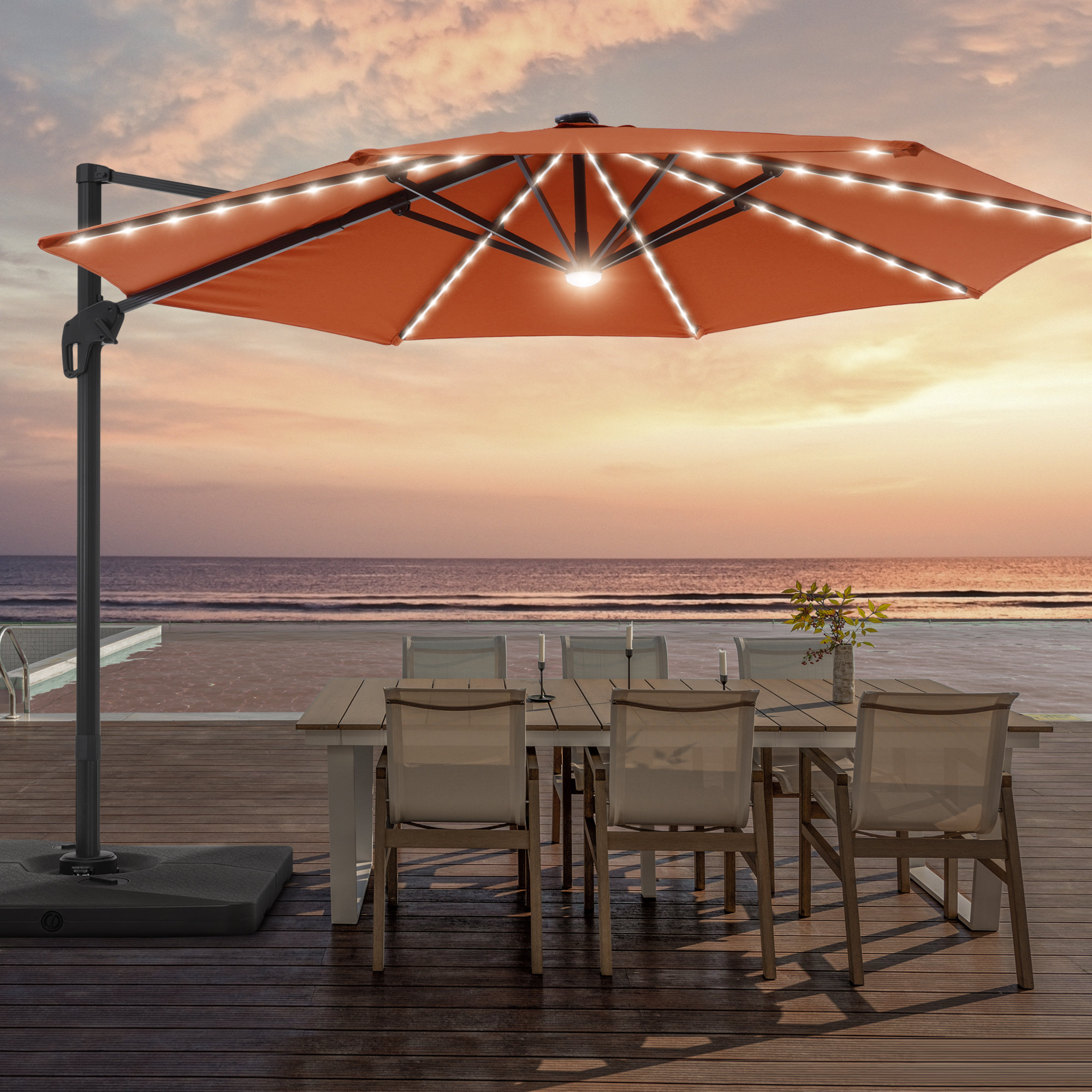 Archie & Oscar™ Haslingden 11' Lighted Cantilever Umbrella with Crank ...