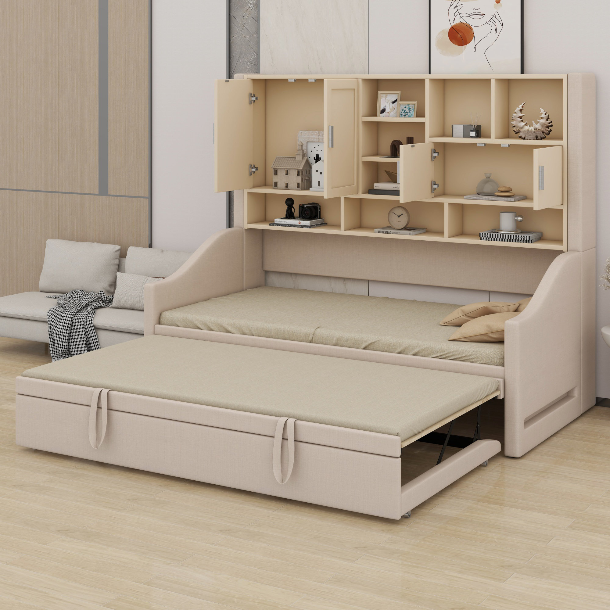 Latitude Run® Upholstered Daybed With LED Armrest Lights, Storage ...