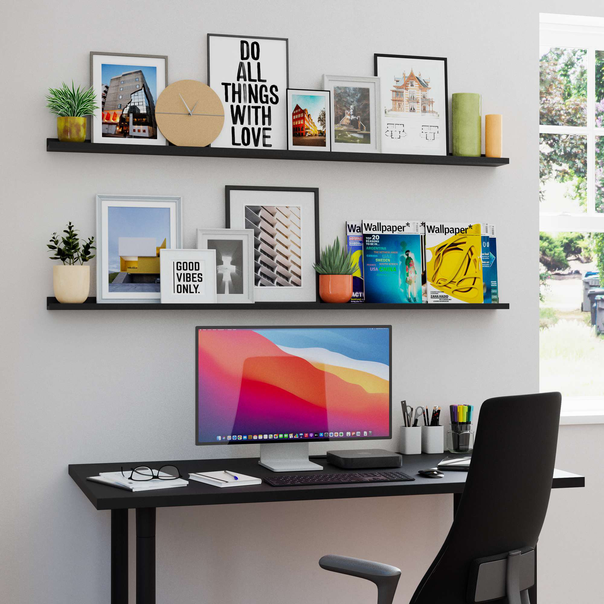 Ebern Designs Narrow Picture Ledge Shelf 60 Inch, Long Floating Shelves ...