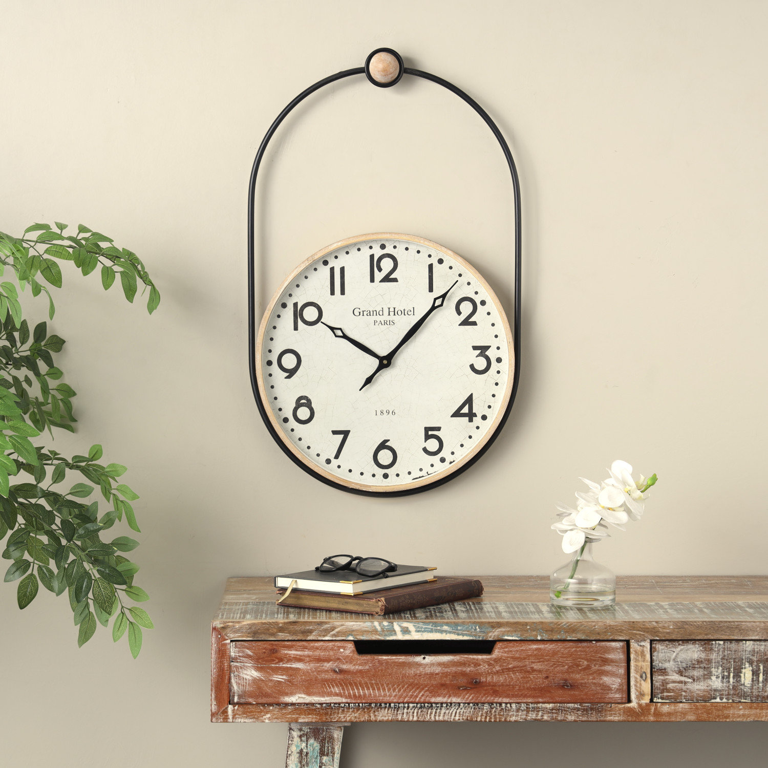 17 Stories Thivya Wooden Suspended Hanging Brown Decorative Wall Clock ...