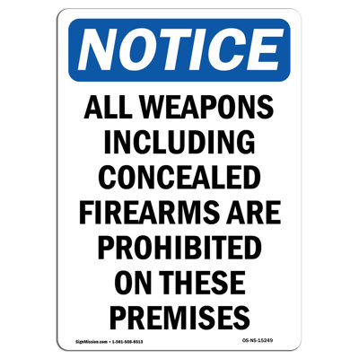 SignMission All Weapons Prohibited on These Premises Sign | Wayfair