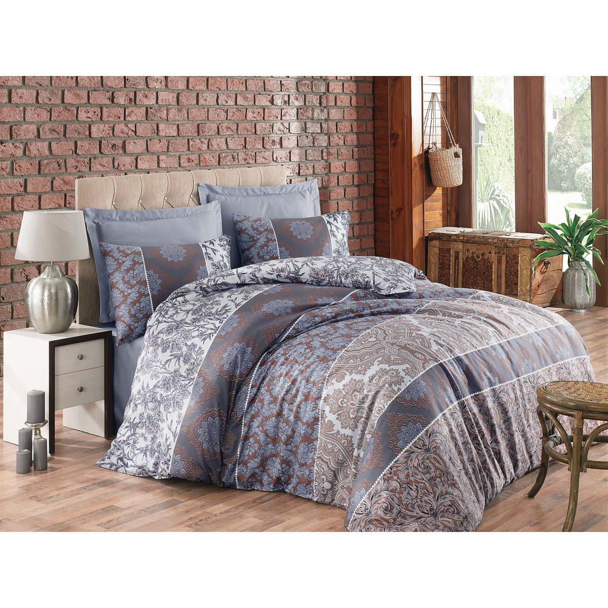 Asir Group INC Cleophis Brown/Gray 100% Cotton 4 Piece Duvet Cover Set ...