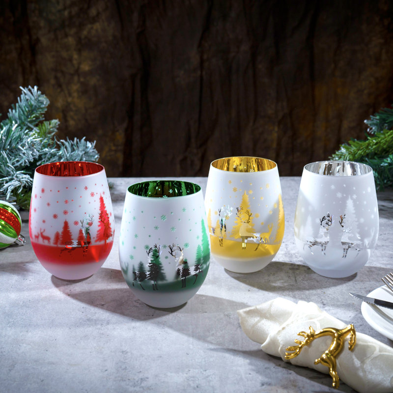 The Holiday Aisle® 4 Piece Stemless Christmas Wine Glasses Glassware ...