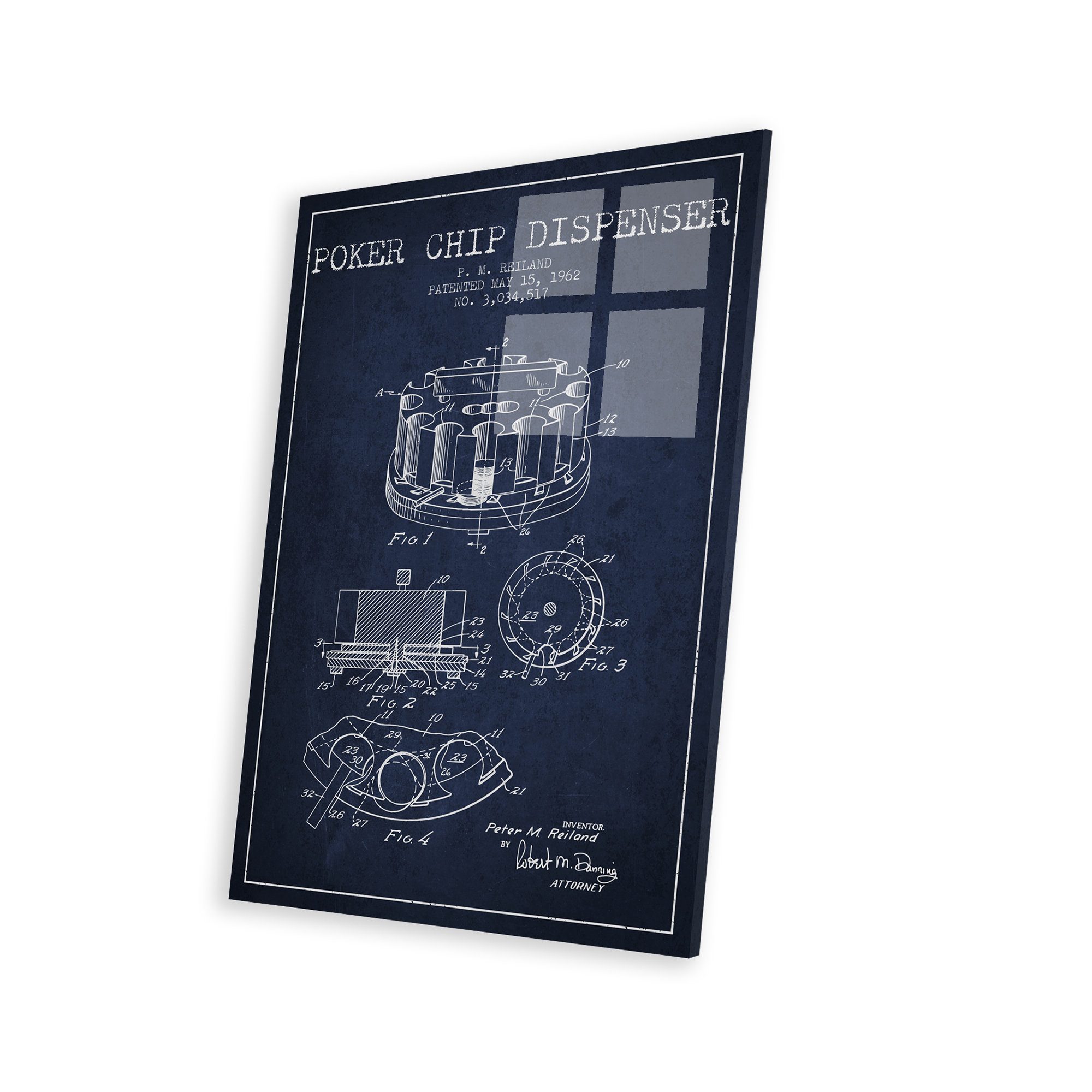 17 Stories Poker Chip 3 Navy Blue Patent Blueprint Print On Acrylic ...