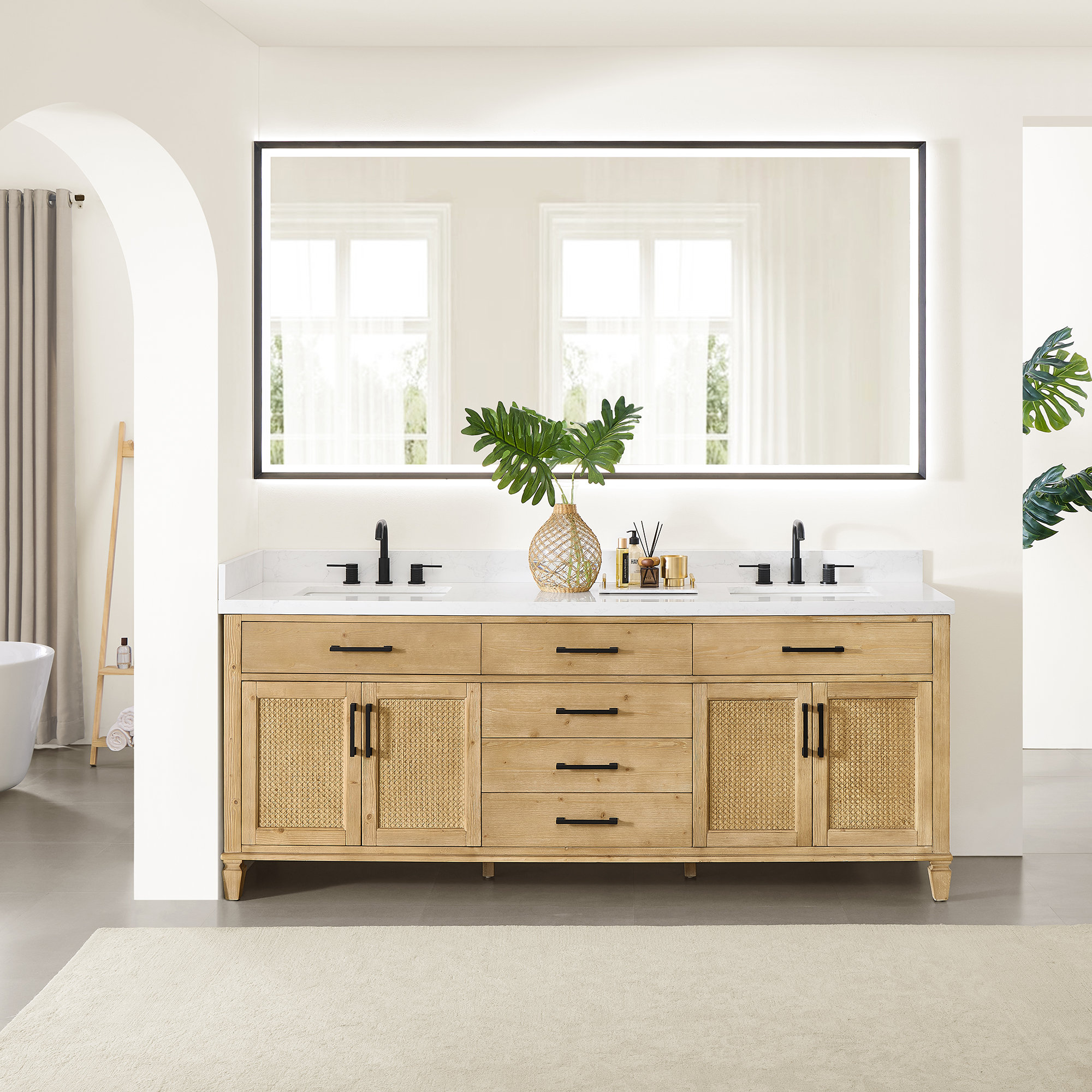Bayou Breeze Salome 84" Double Bathroom Vanity in Weathered Fir with ...