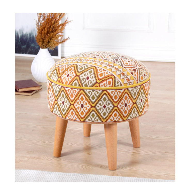 Latitude Vive Aireonna 46cm Wide Round Geometric Footstool Ottoman ...