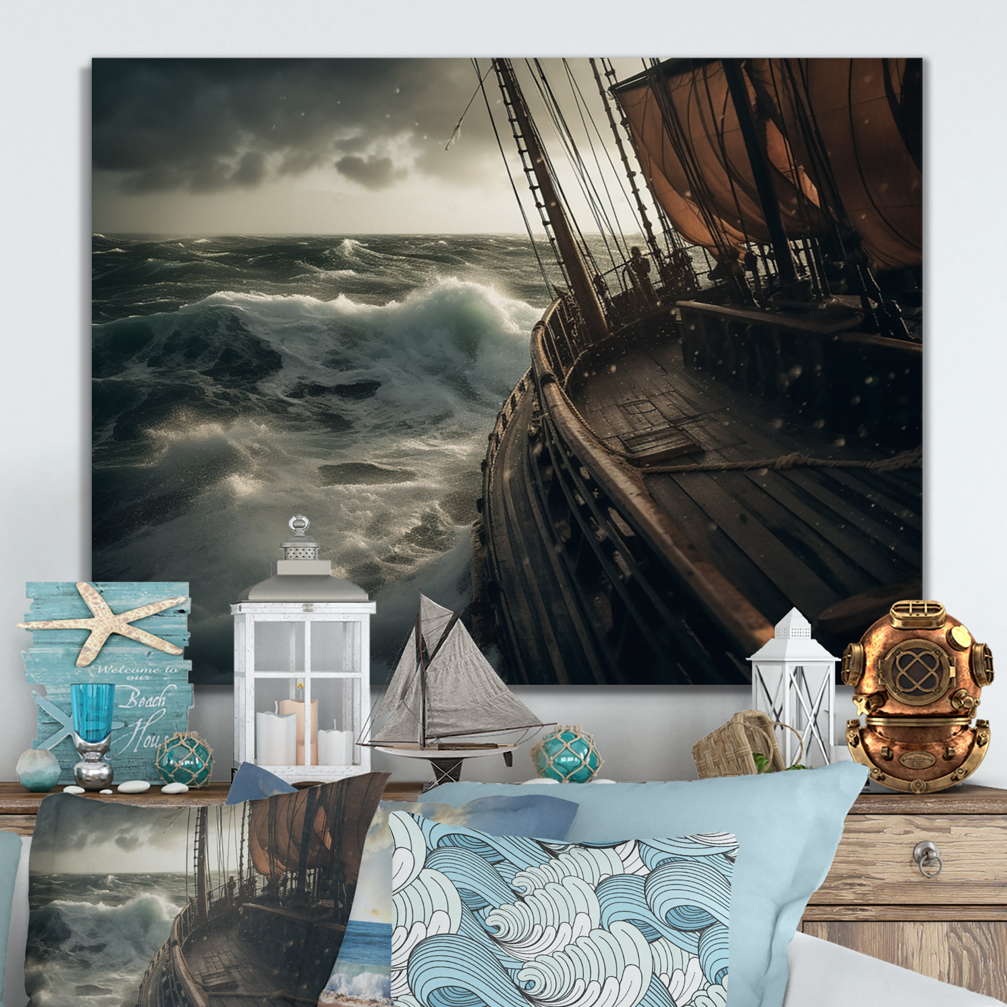 Breakwater Bay Ship In The Middle Of A Storm III - Modern Landscape ...