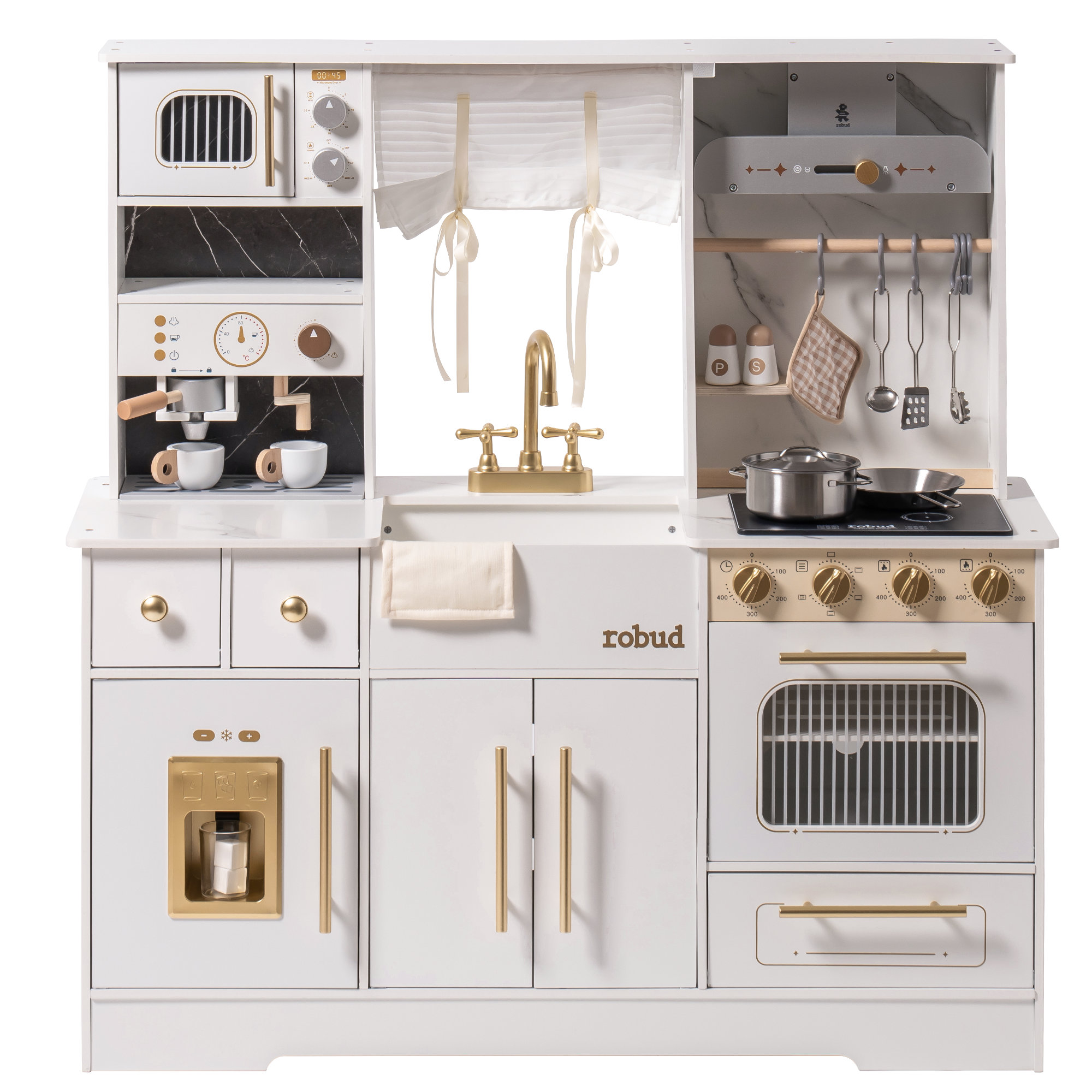 ROBUD Preschool Kitchen Playset, Large Wooden Play Kitchen with Oven ...