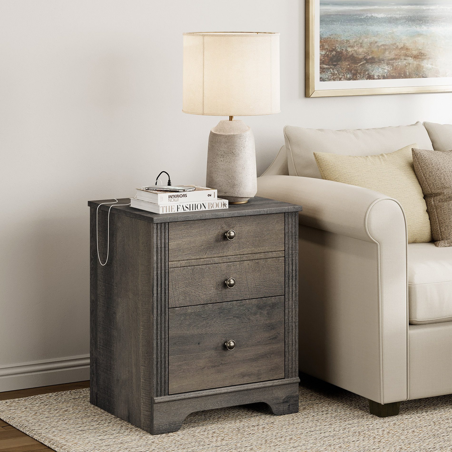 Union Rustic WAMPAT Nightstand, End Side Table With Two Drawers For ...