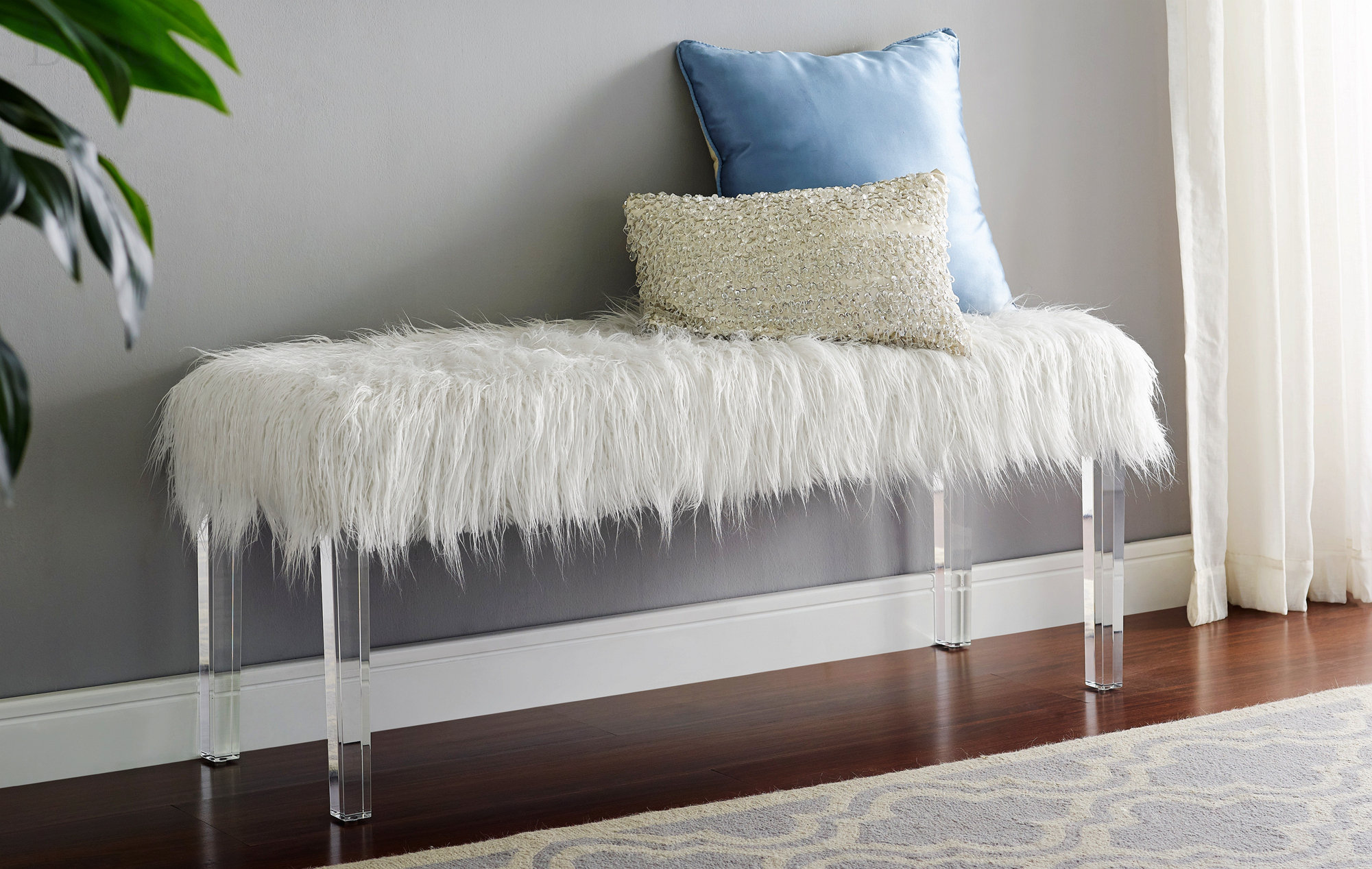 Mercer41 Bench Faux Fur Bench With Acrylic Legs For Living Space | Wayfair