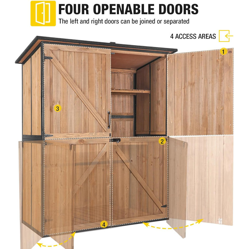 Aivituvin 4 ft. 5 in. W x 2 ft. 5 in. D Solid Wood Lean-to Storage Shed ...