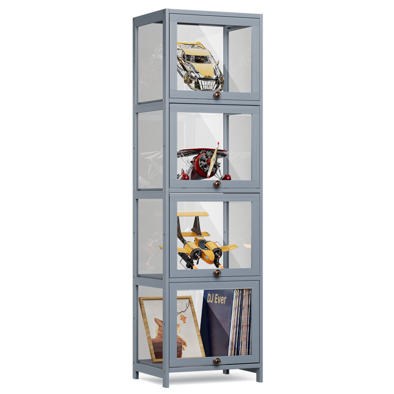 Ebern Designs 4-Tier Display Cabinet With Flip Up Door, Curio Cabinet ...